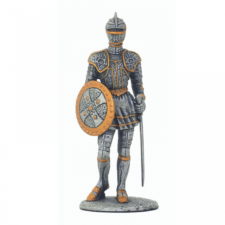 Statuette - Noble chevalier avec son bouclier rond et son épée ...