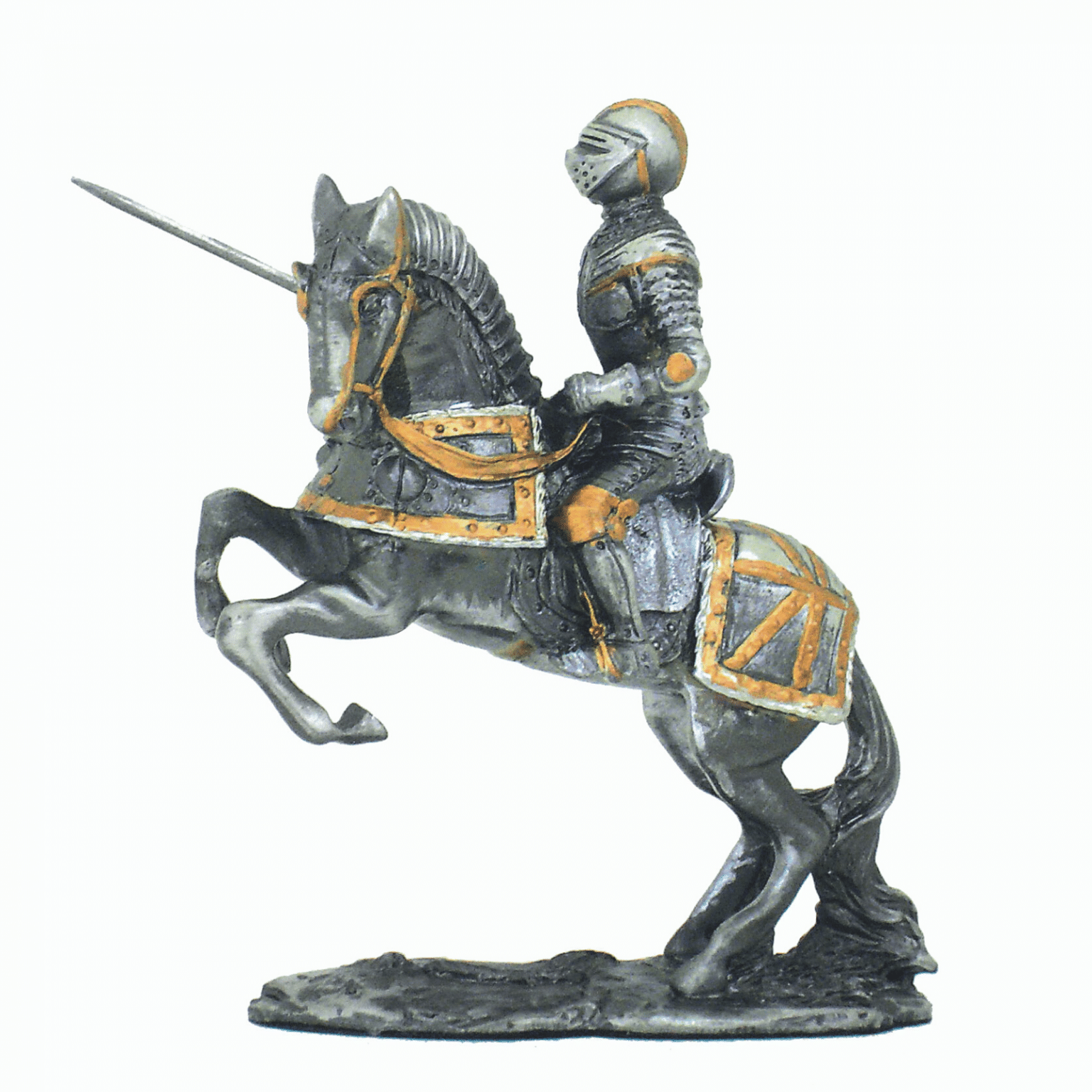 Statuette - Chevalier avec sa lance et son cheval qui cabre - Statuette.fr
